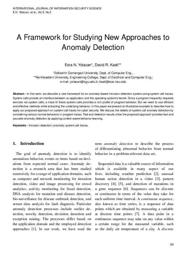 (PDF) A Framework for Studying New Approaches to Anomaly Detection