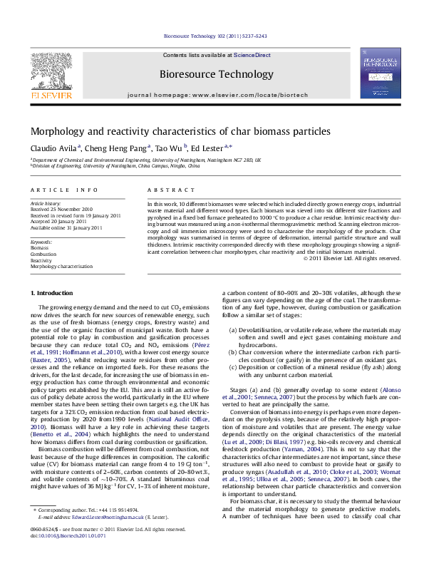 (PDF) Morphology and reactivity characteristics of char biomass ...