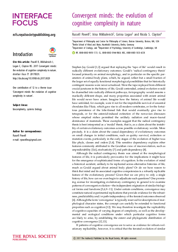 (PDF) Convergent minds: the evolution of cognitive complexity in nature