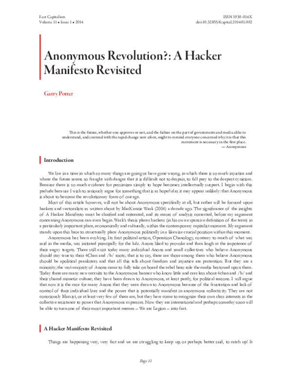(PDF) Anonymous Revolution?: A Hacker Manifesto Revisited