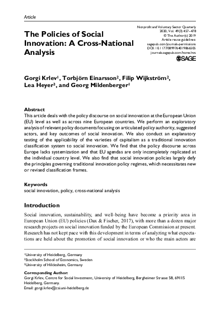 (PDF) The Policies of Social Innovation: A Cross-National Analysis