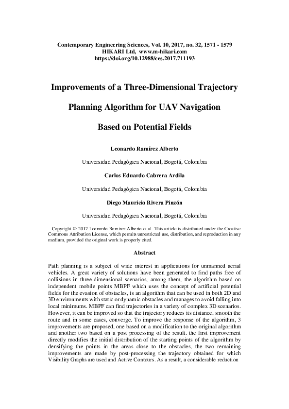 (PDF) Improvements of a three-dimensional trajectory planning algorithm for UAV navigation based ...