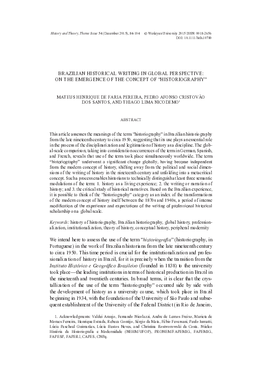 (PDF) Brazilian Historical Writing in Global Perspective: On the ...