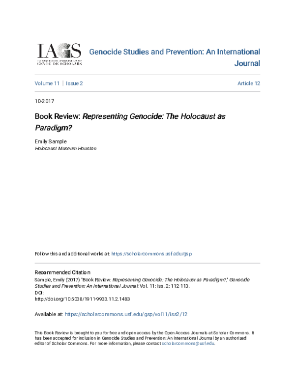 (PDF) Book Review: Representing Genocide: The Holocaust as Paradigm?