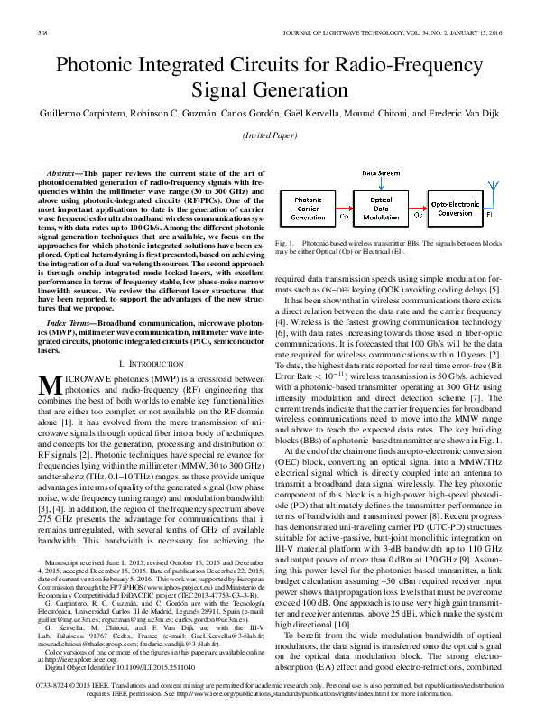 (PDF) Photonic Integrated Circuits for Radio-Frequency Signal Generation