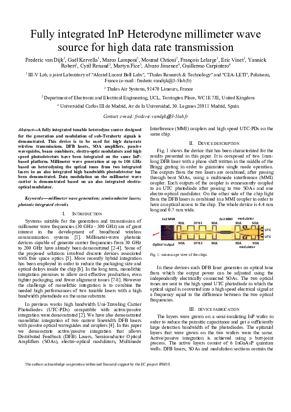 (PDF) Integrated InP Heterodyne Millimeter Wave Transmitter