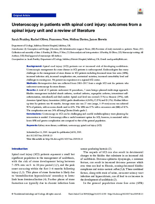 (PDF) Ureteroscopy in patients with spinal cord injury: outcomes from a ...