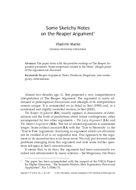 (PDF) Some Sketchy Notes on the Reaper Argument 1 | Vladimir Marko ...
