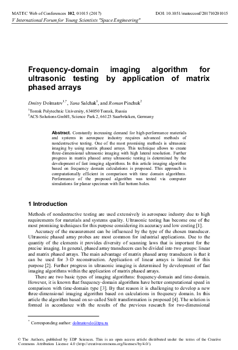 (PDF) Frequency-domain imaging algorithm for ultrasonic testing by ...