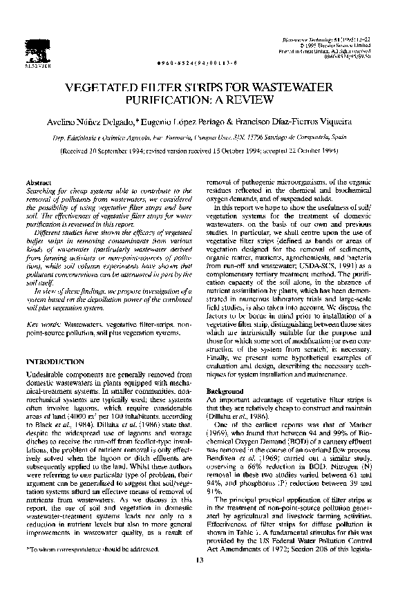 (PDF) Vegetated filter strips for wastewater purification: A review