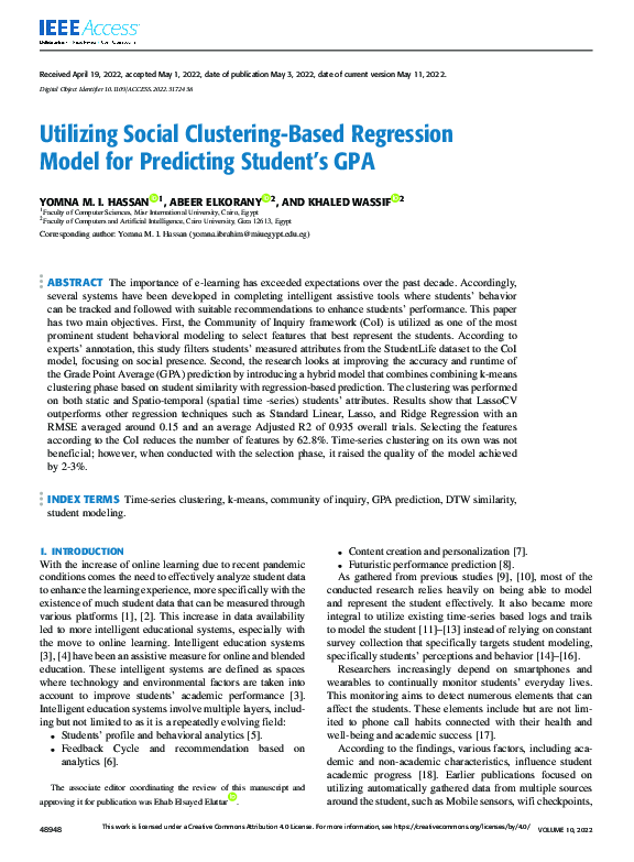(PDF) Utilizing Social Clustering-Based Regression Model for Predicting Student’s GPA