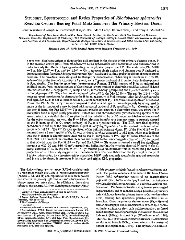 (PDF) Structure, spectroscopic, and redox properties of Rhodobacter ...