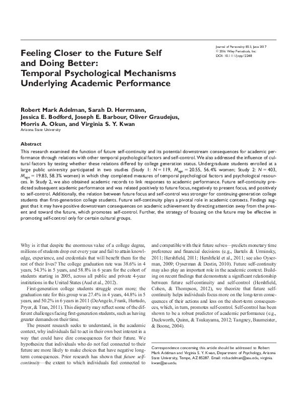 (PDF) Feeling Closer to the Future Self and Doing Better: Temporal ...
