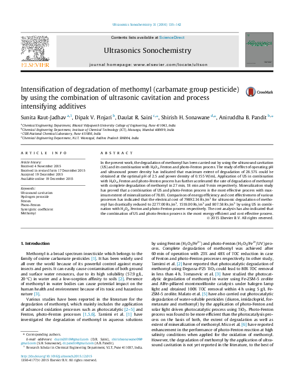 (PDF) Intensification of degradation of methomyl (carbamate group ...