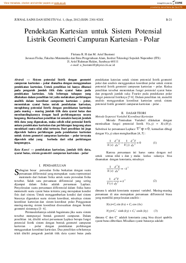(PDF) Pendekatan Kartesian untuk Sistem Potensial Listrik Geometri ...
