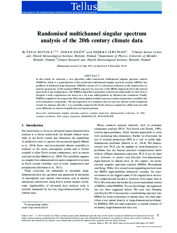 (PDF) Randomised multichannel singular spectrum analysis of the 20th century climate data