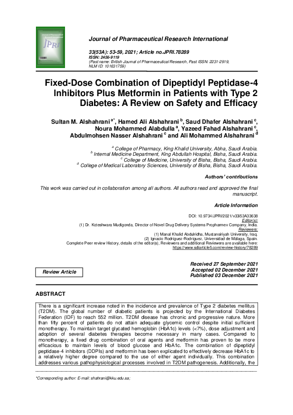 Pdf Fixed Dose Combination Of Dipeptidyl Peptidase 4 Inhibitors Plus Metformin In Patients