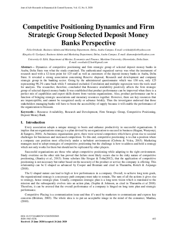 (PDF) Competitive Positioning Dynamics and Firm Strategic Group ...