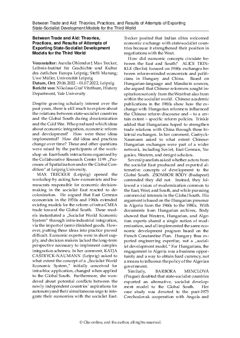 (PDF) Conference Report: Between Trade and Aid: Theories, Practices ...