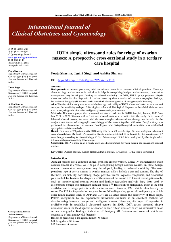 (PDF) IOTA simple ultrasound rules for triage of ovarian masses: A prospective cross-sectional ...