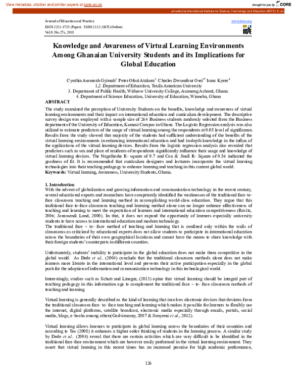 (PDF) Knowledge and Awareness of Virtual Learning Environments Among Ghanaian University ...