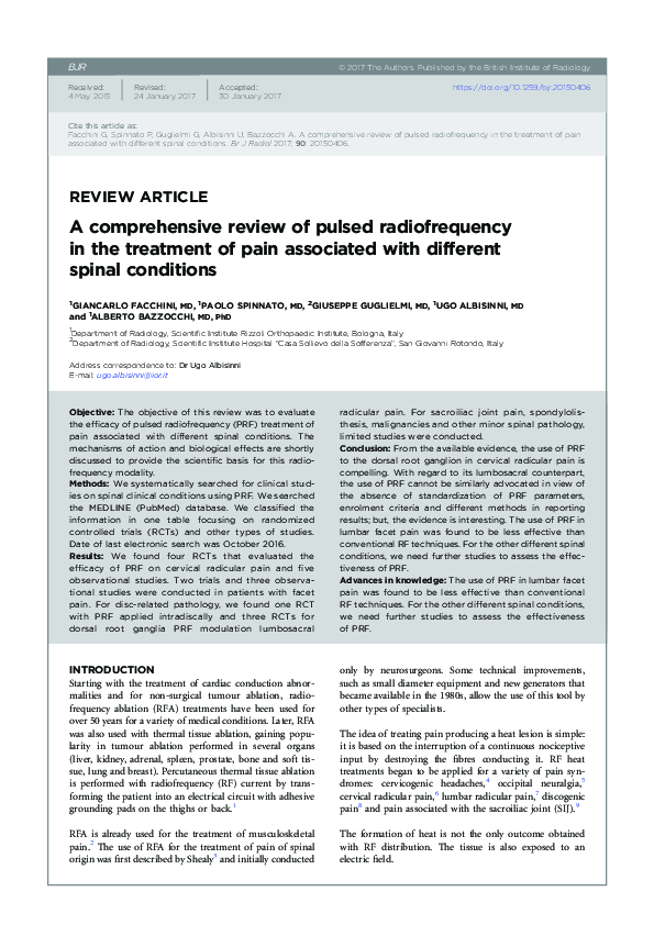 (PDF) A comprehensive review of pulsed radiofrequency in the treatment of pain associated with ...
