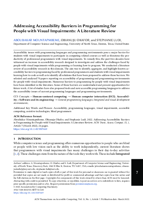 (PDF) Addressing Accessibility Barriers in Programming for People with ...