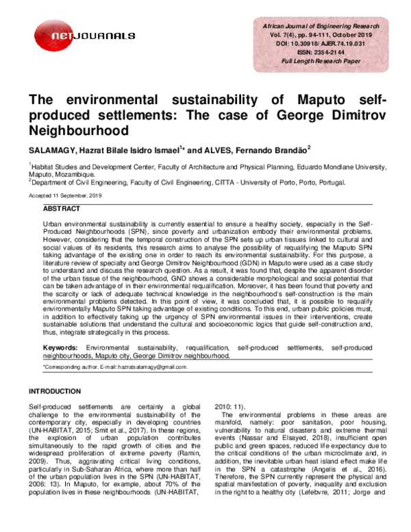 (PDF) The environmental sustainability of Maputo self-produced ...