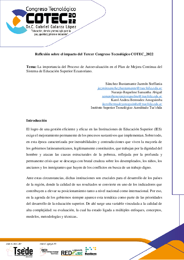 (PDF) Reflexión sobre el impacto del Tercer Congreso Tecnológico COTEC_2022 Tema: La importancia ...
