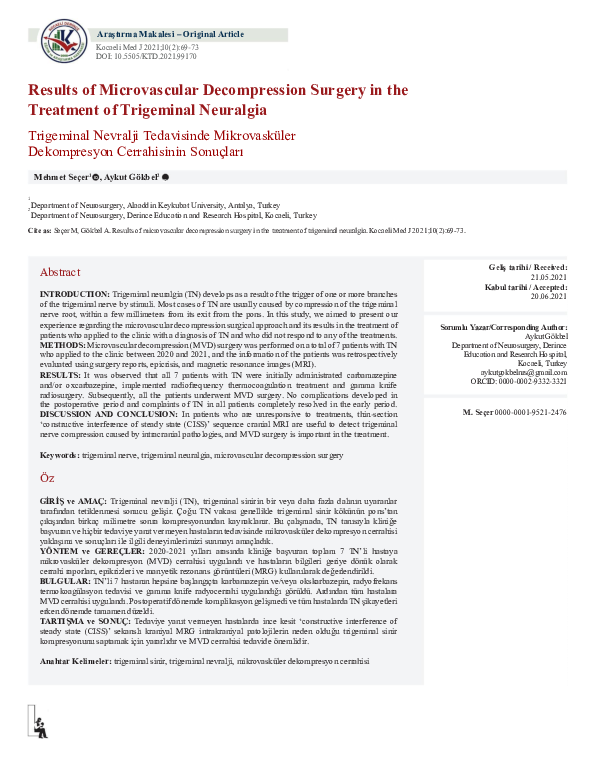 (PDF) Results of Microvascular Decompression Surgery in the Treatment ...