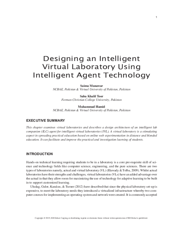 (PDF) Designing an Intelligent Virtual Laboratory Using Intelligent Agent Technology