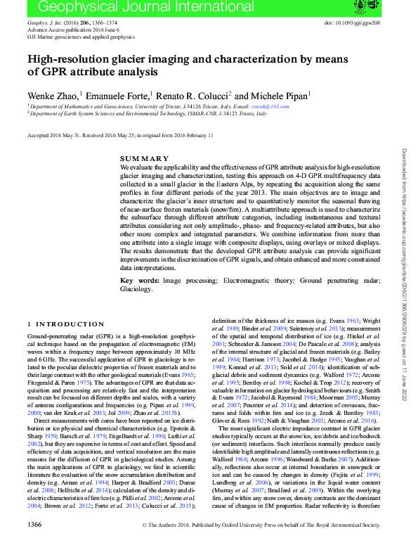 (PDF) High-resolution glacier imaging and characterization by means of GPR attribute analysis