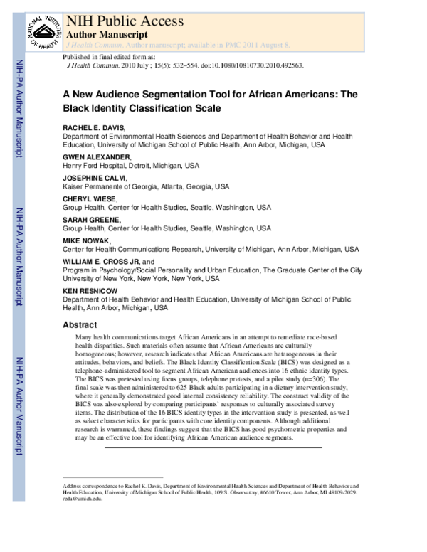 (PDF) A New Audience Segmentation Tool for African Americans: The Black ...