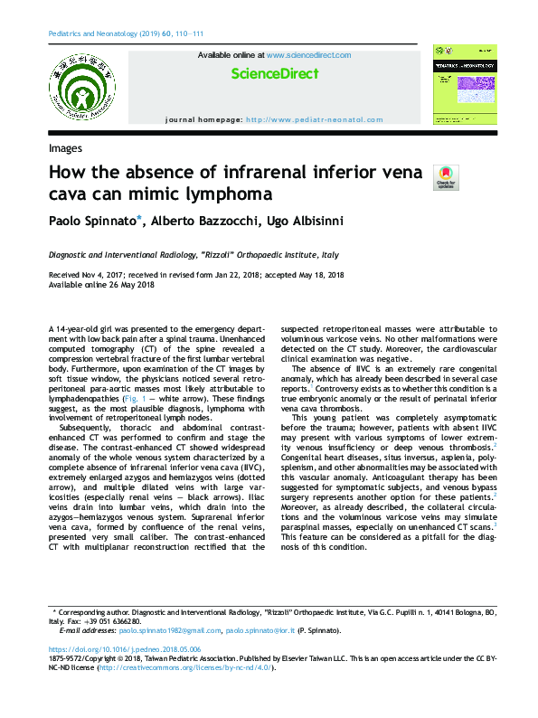 (PDF) How the absence of infrarenal inferior vena cava can mimic lymphoma