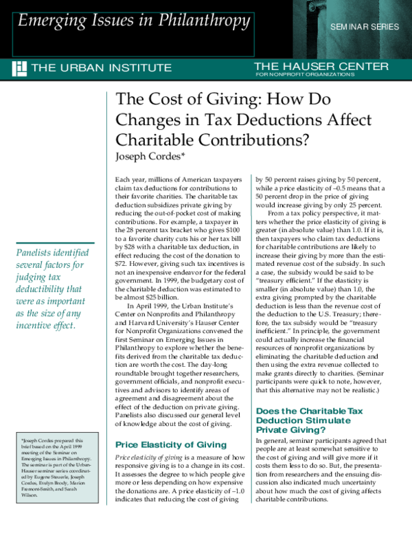 (PDF) The Cost of Giving: How Do Changes in Tax Deductions Affect ...