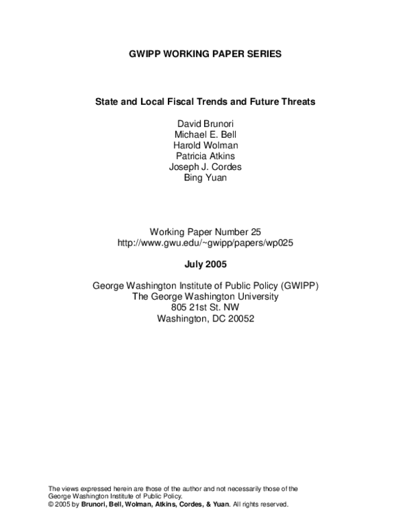(PDF) State and Local Fiscal Trends and Future Threats | Joseph Cordes ...