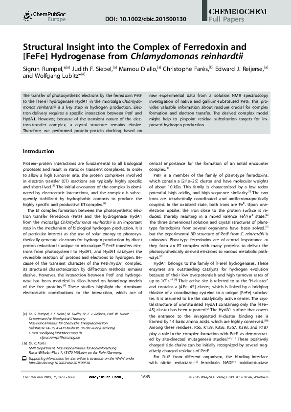 (PDF) Structural Insight into the Complex of Ferredoxin and [FeFe ...