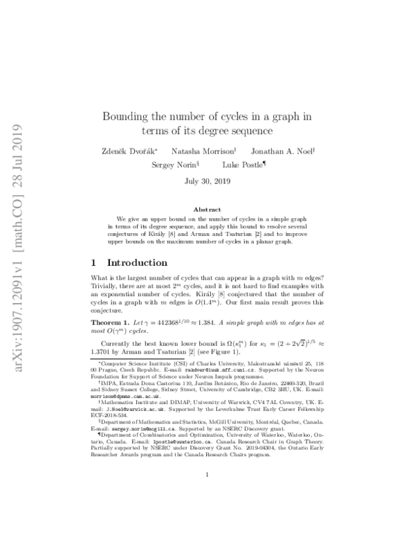 (PDF) Bounding the number of cycles in a graph in terms of its degree sequence