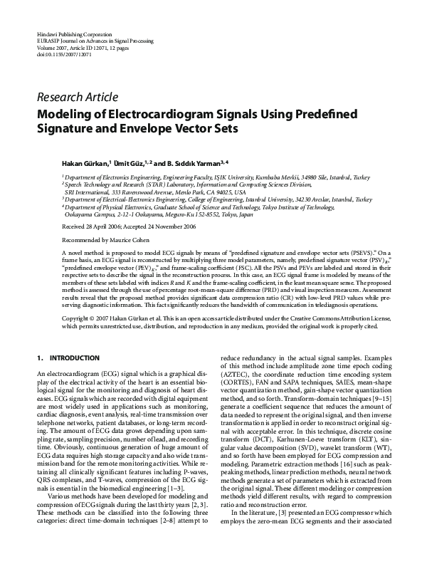 Pdf Modeling Of Electrocardiogram Signals Using Predefined Signature And Envelope Vector Sets