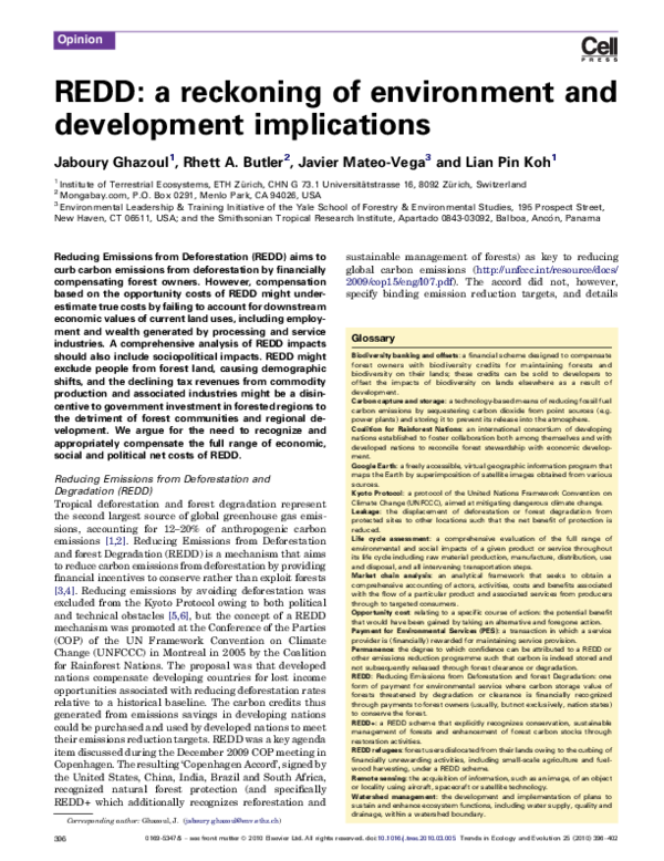 (PDF) REDD: a reckoning of environment and development implications