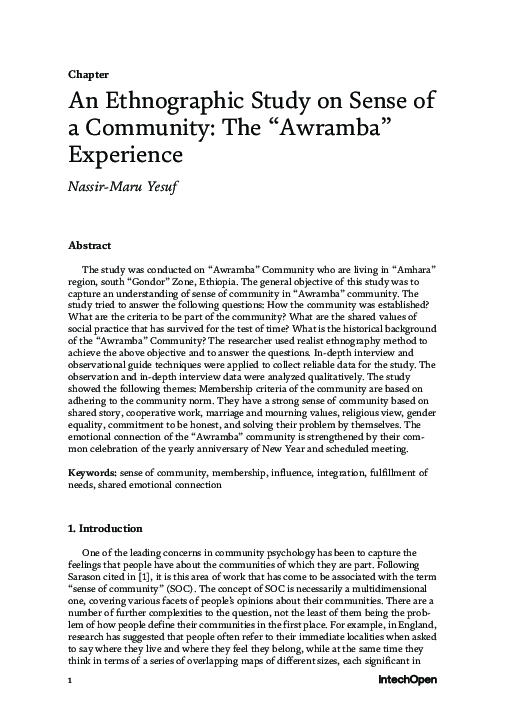 (PDF) An Ethnographic Study on Sense of a Community: The "Awramba ...