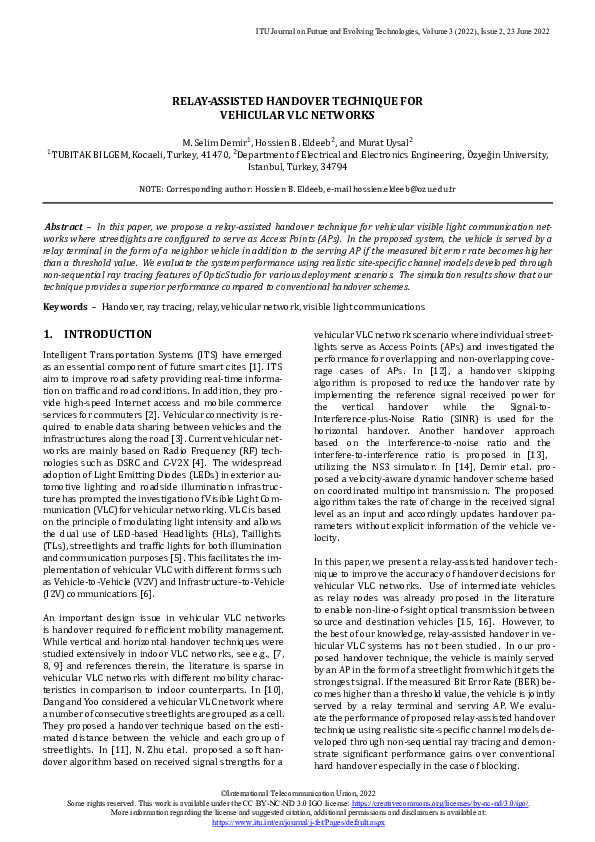 Pdf Relay Assisted Handover Technique For Vehicular Vlc Networks