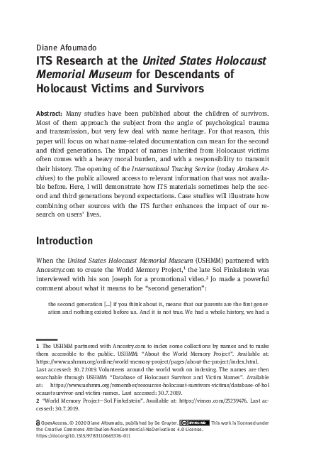 (PDF) ITS Research at the United States Holocaust Memorial Museum for ...