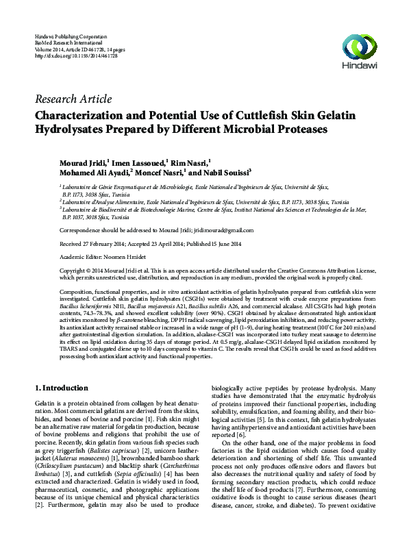 (PDF) Characterization and potential use of cuttlefish skin gelatin ...