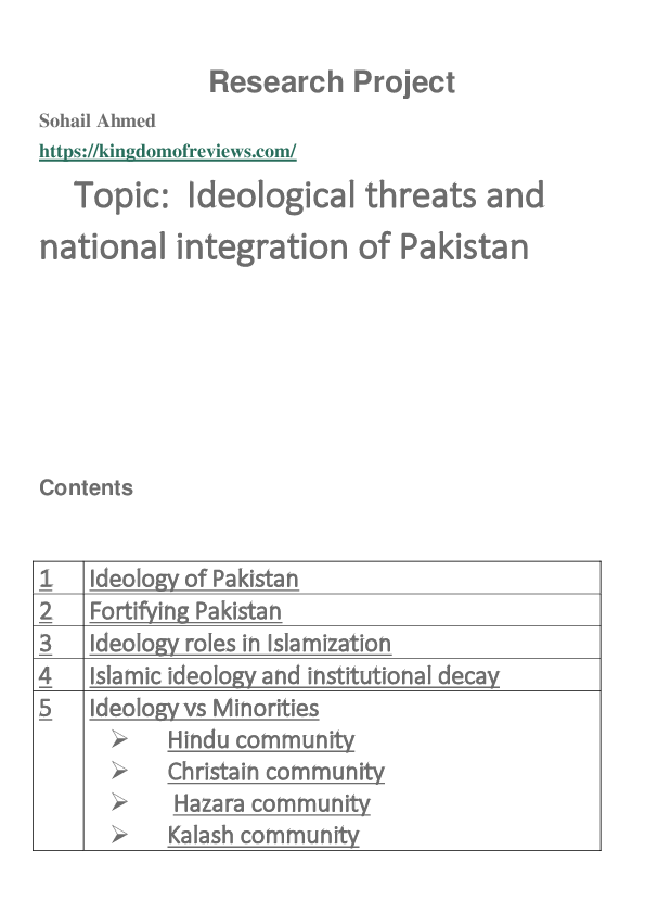 (PDF) Ideological threats and national integration of Pakistan