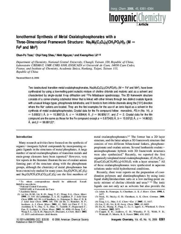 (PDF) Ionothermal Synthesis of Metal Oxalatophosphonates with a Three ...