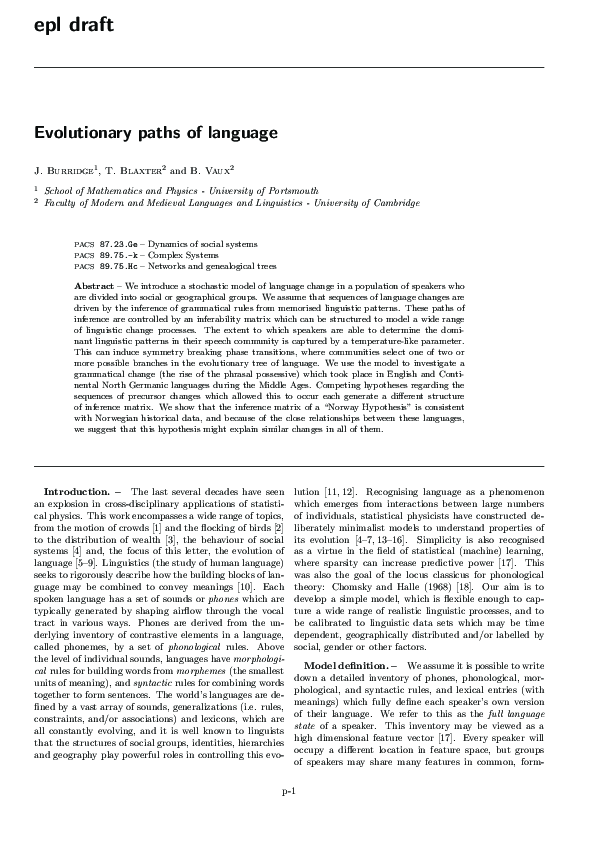 (PDF) Evolutionary paths of language