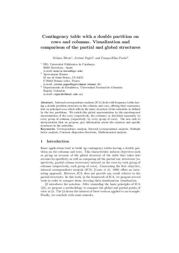 Pdf Contingency Table With A Double Partition On Rows And Colums Visualization And Comparison
