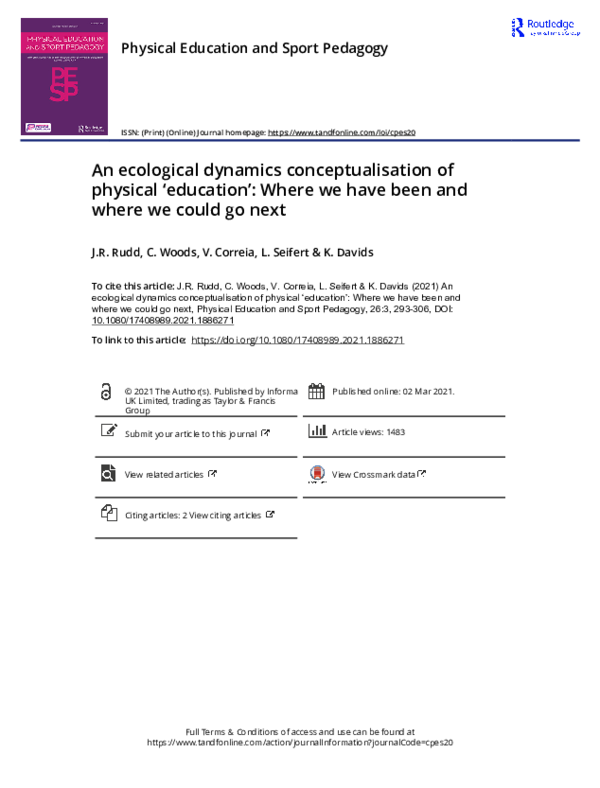 (PDF) An ecological dynamics conceptualisation of physical ‘education ...