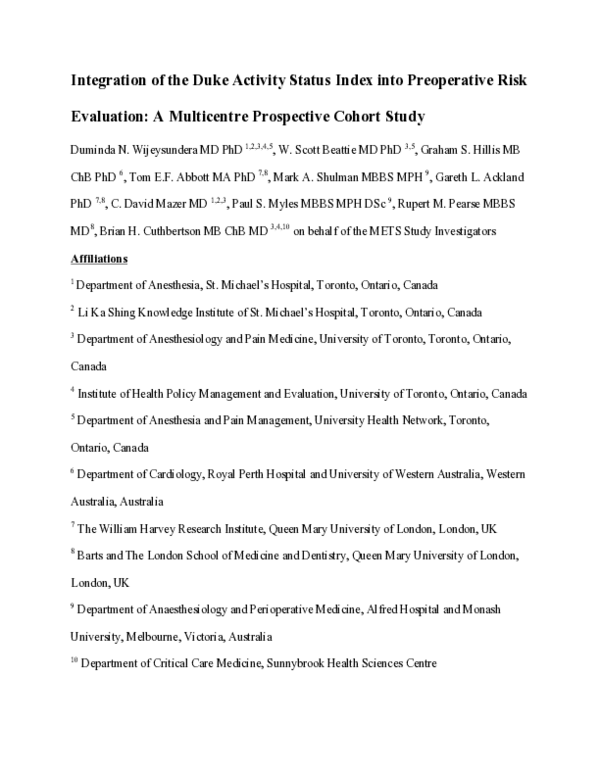(PDF) Integration of the Duke Activity Status Index into preoperative ...